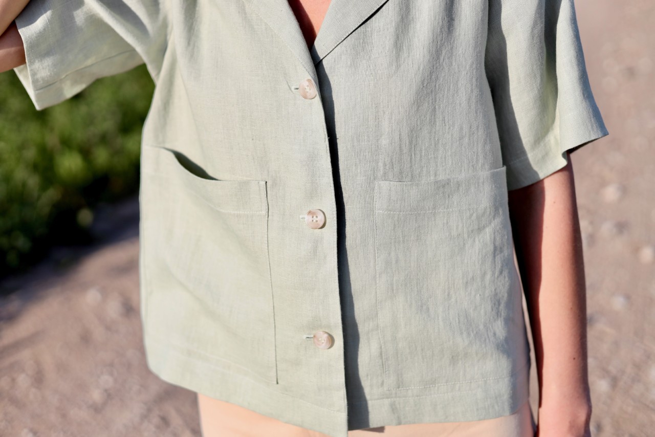 Revere collar linen shirt in sage green – OffOn