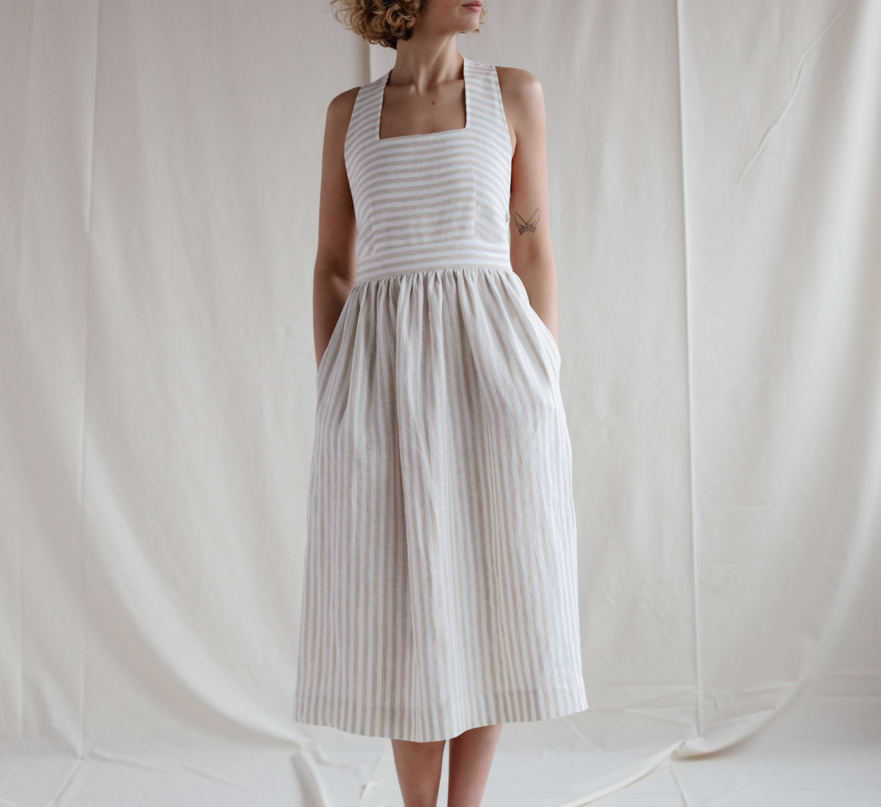Striped Linen Apron Dress – OffOn