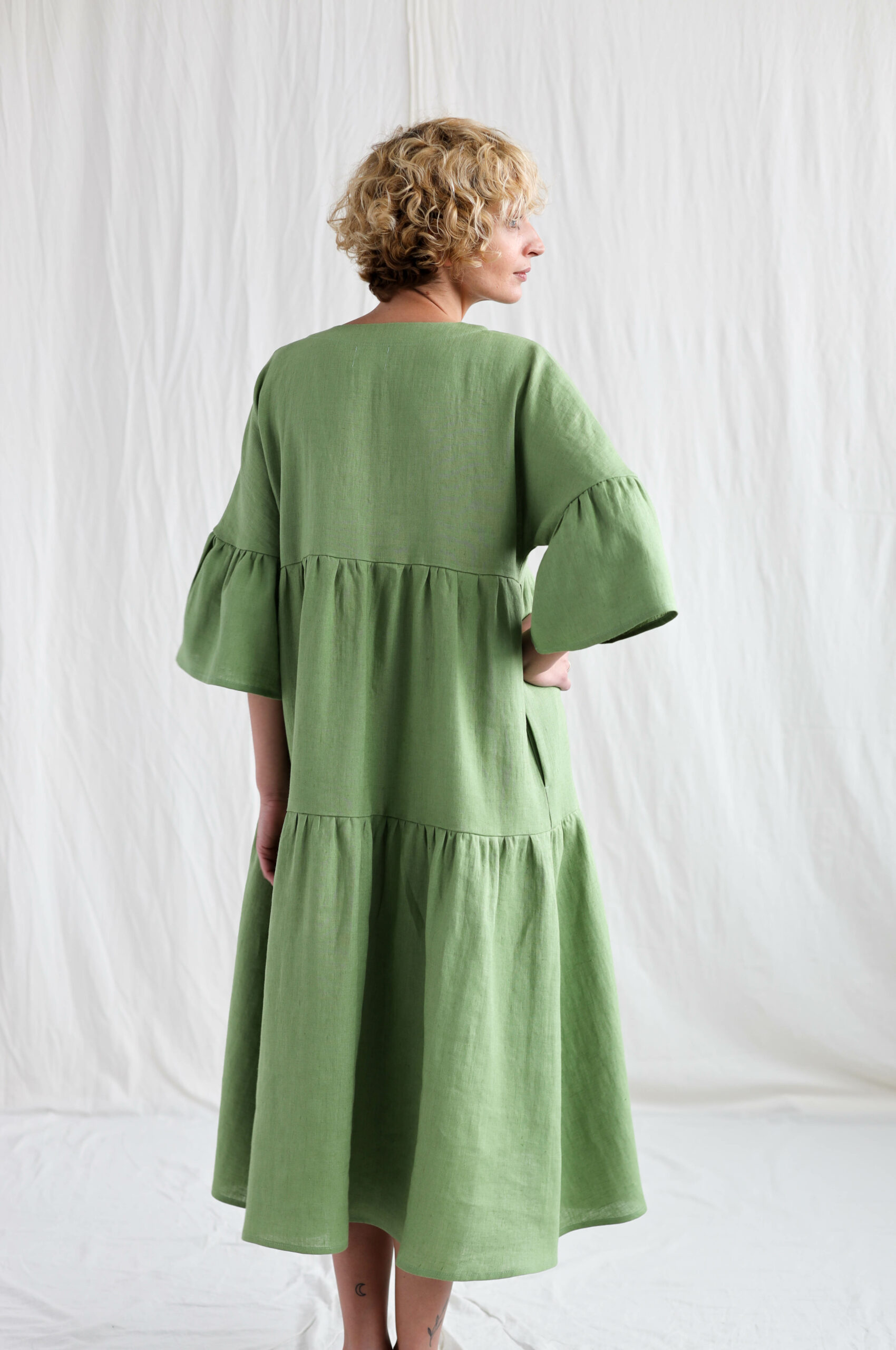 Foliage linen tiered dress ADELE – OffOn
