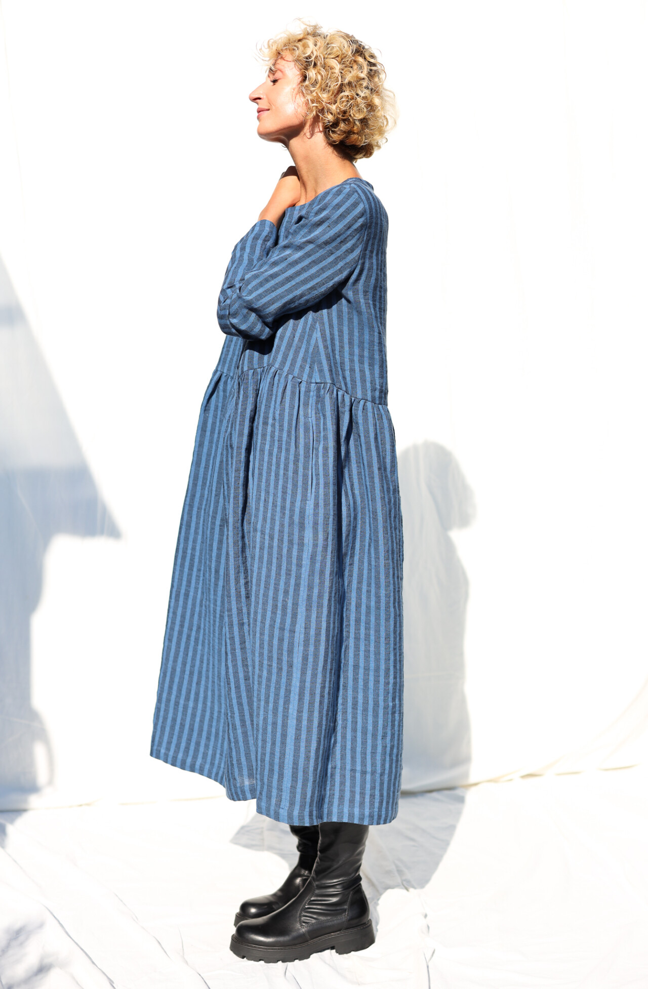 Striped linen loose fit smock dress MILANA – OffOn