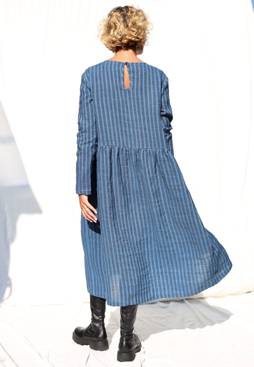 Striped linen loose fit smock dress MILANA – OffOn