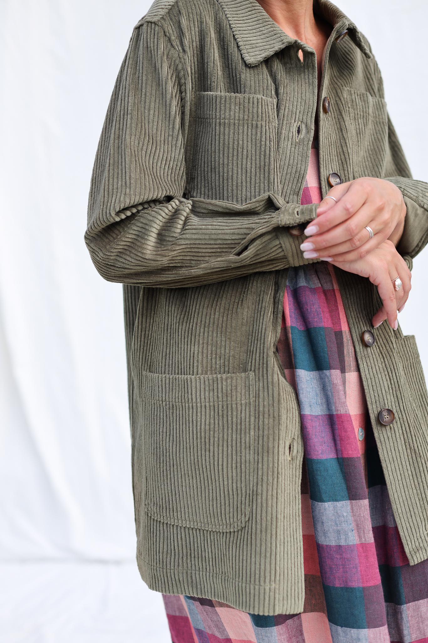 Olive cord workwear style shacket – OffOn