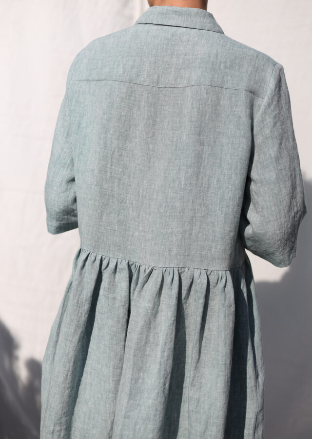 Flowy linen shirt dress with tie belt – OffOn